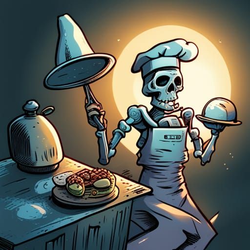 A cartoon skeleton chef - AI Generated Artwork - NightCafe Creator
