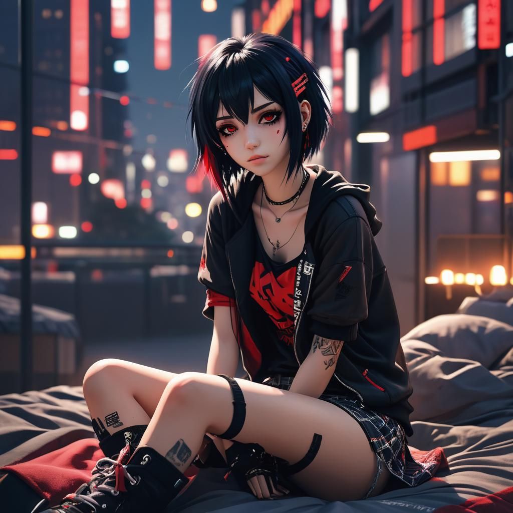 Hyper-Realistic Anime Girl in Modern Punk Style - AI Art