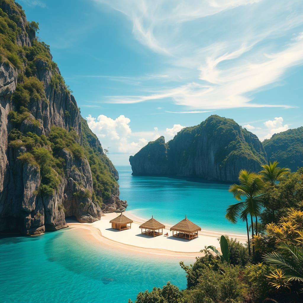 Three huts on a small island - Three huts on a small island
