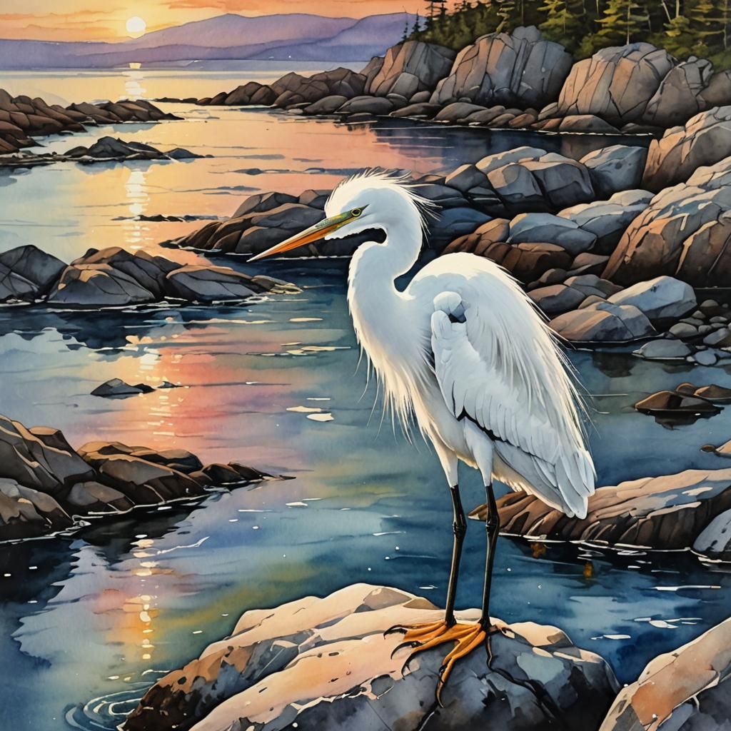 Tidal pool egret - AI Generated Artwork - NightCafe Creator