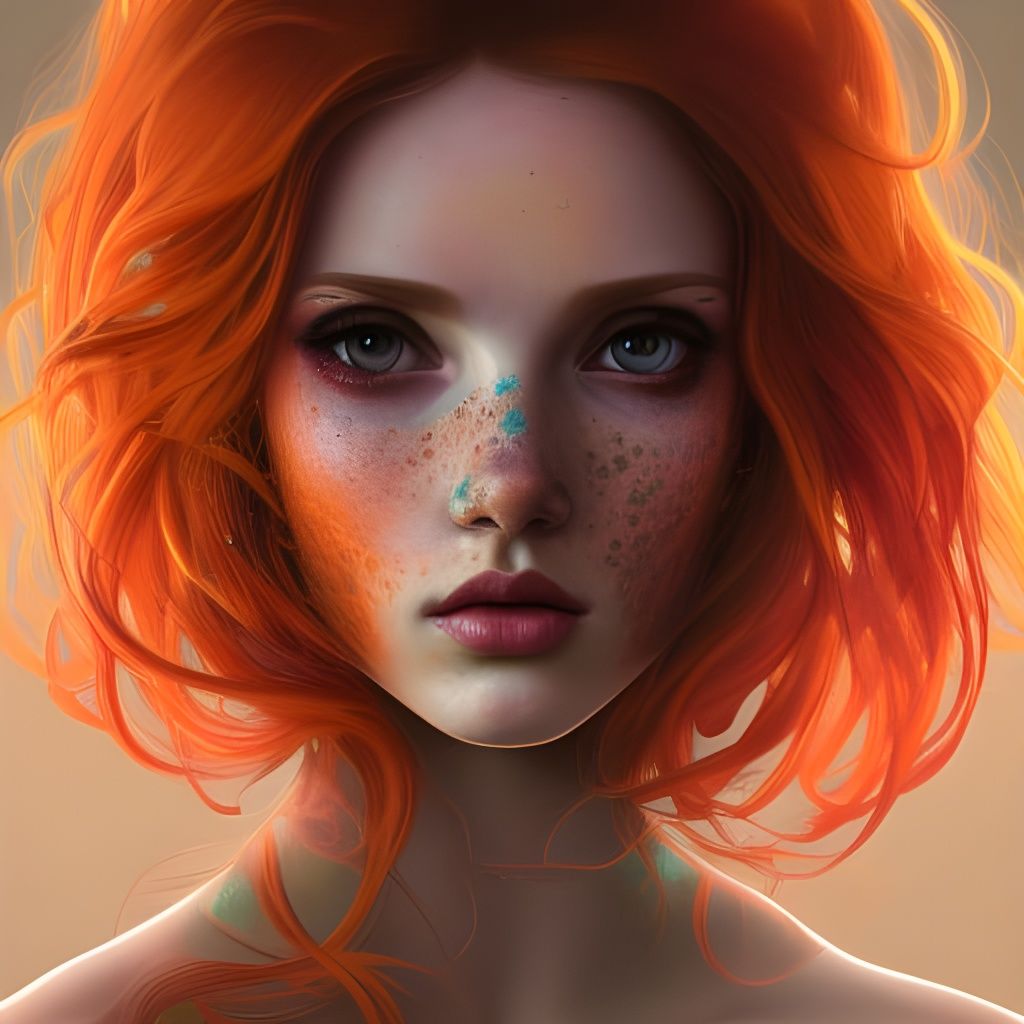 girl, freckles, big doe eyes, full lips, fiery locks of long hair ...