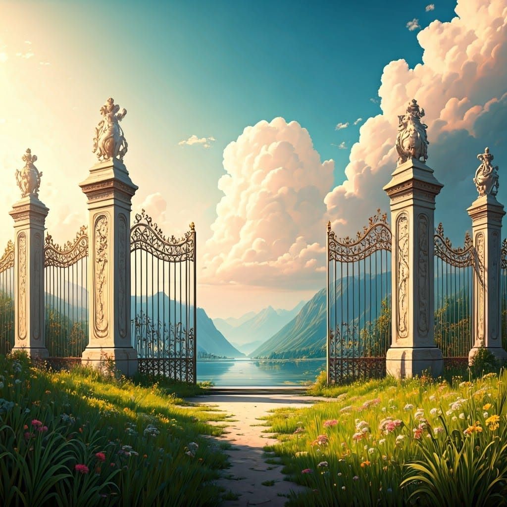 Classical Marble Gates in a Vibrant Neoclassical L... - AI Art