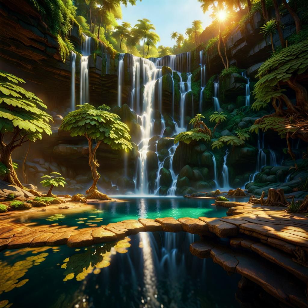 Waterfall Reflections in Water - AI Generated Artwork - NightCafe Creator