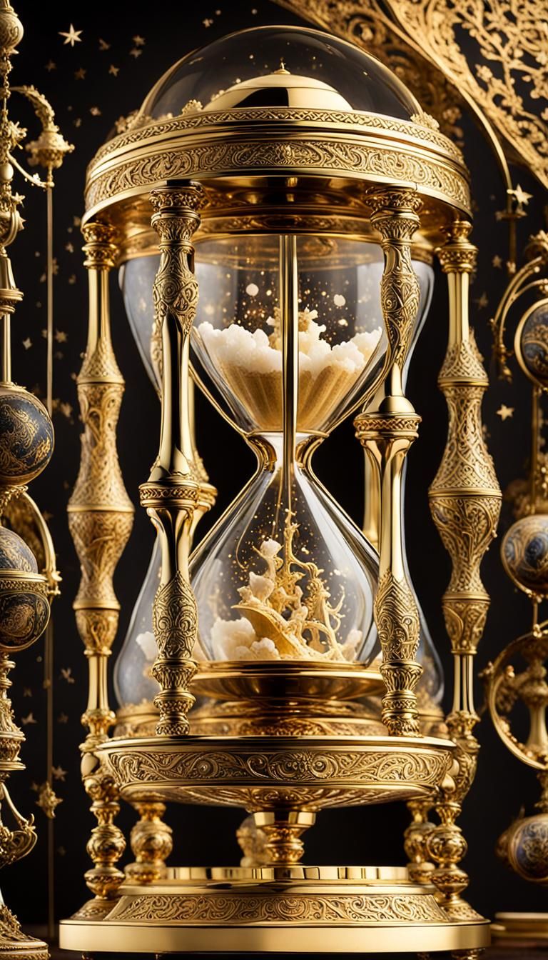 The hourglass is a mesmerizing and ornate artifact, carefully crafted ...