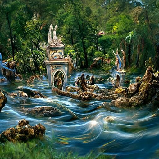 A divine river with eternal flow to heaven by Leonardo da Vinci and ...