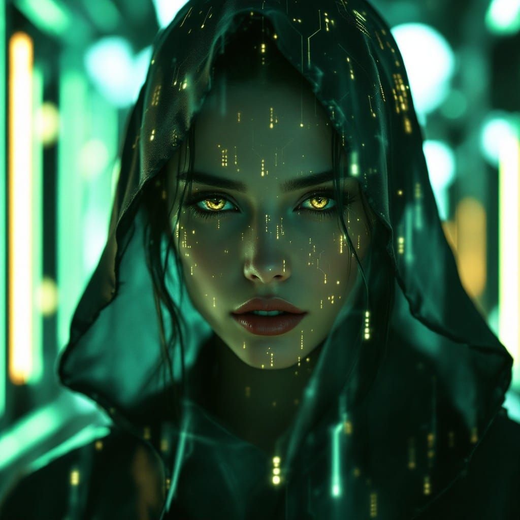 Cybernetic Portrait in Cryptographic Code - AI Art