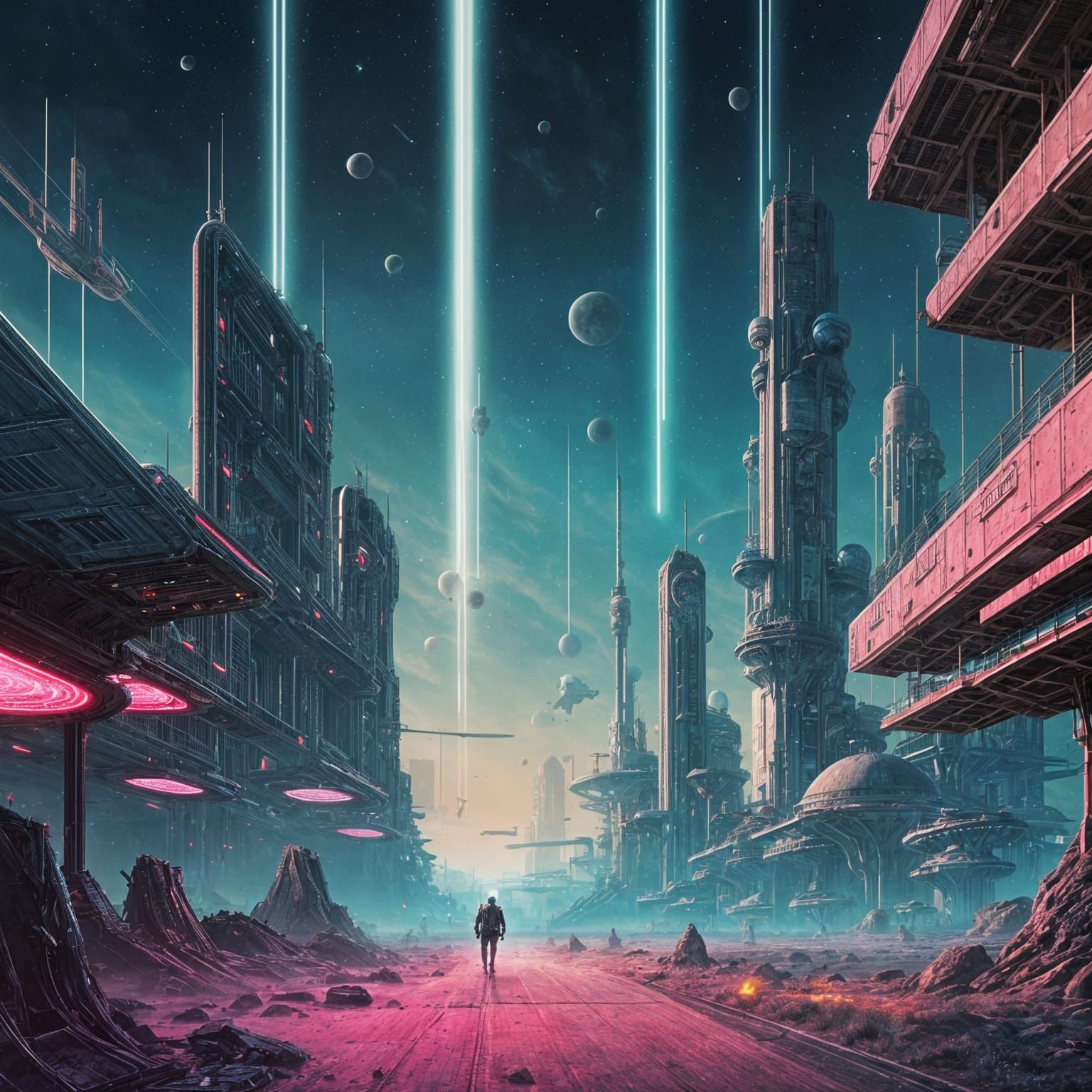 2025 - Solarpunk Spacescape in Vibrant Neon Colors