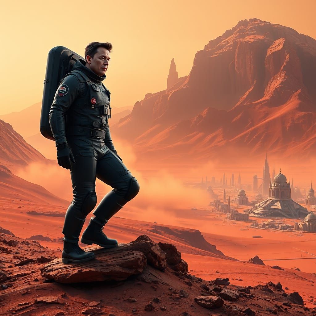 Elon musk arriving on the planet mars