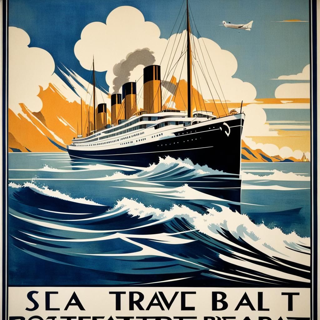 Art deco poster for sea travel by boat 1920s - AI Generated Artwork ...
