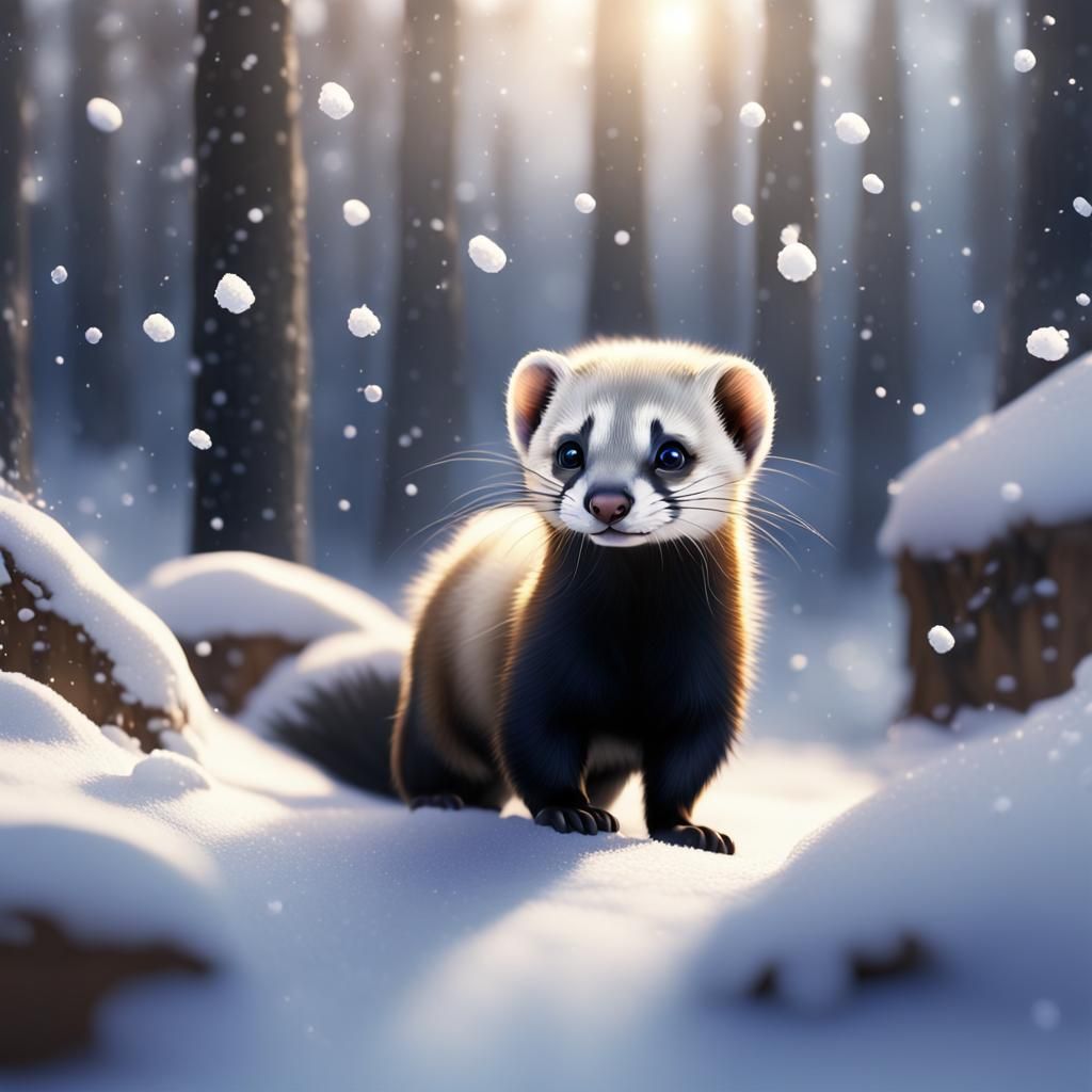 A cute black footed ferret in the snow. - AI Generated Artwork ...