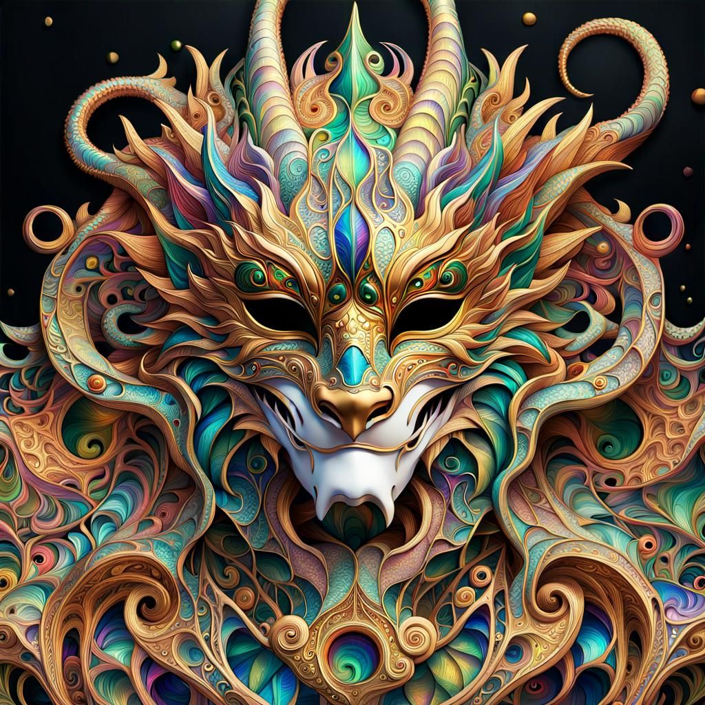 (Hyper detailed close up art in iridescent colors of a Venetian dragon ...