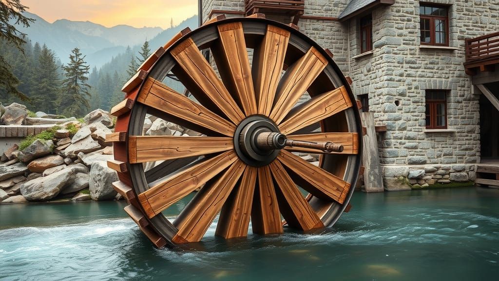 Traditional wooden waterwheel - Majestic Wooden Waterwheel i...