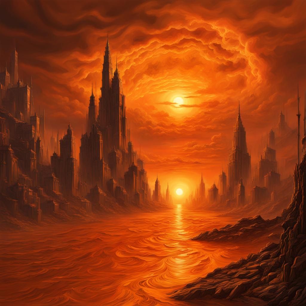 Orange Deluge - Orange Apocalypse in an Epic Digital Paintin...