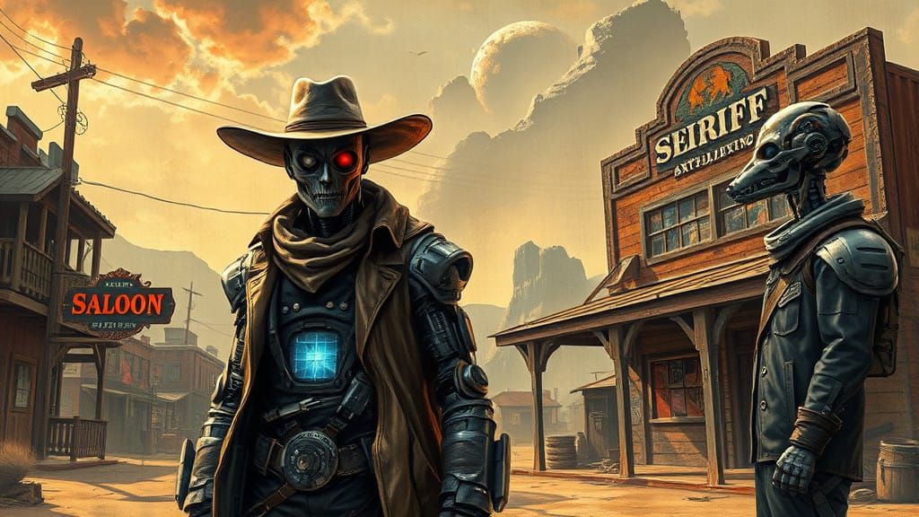 Cyberpunk Cowboy Android Stands Tall in Dystopian ... - AI Art