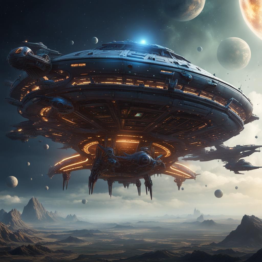 futuristic alien space ship flying in space - AI Generated Artwork ...