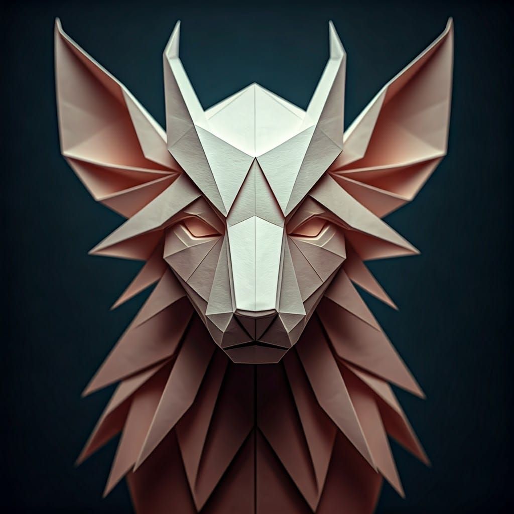 Origami Wild Spirit Sculpture in Soft Focus Paperc... - AI Art