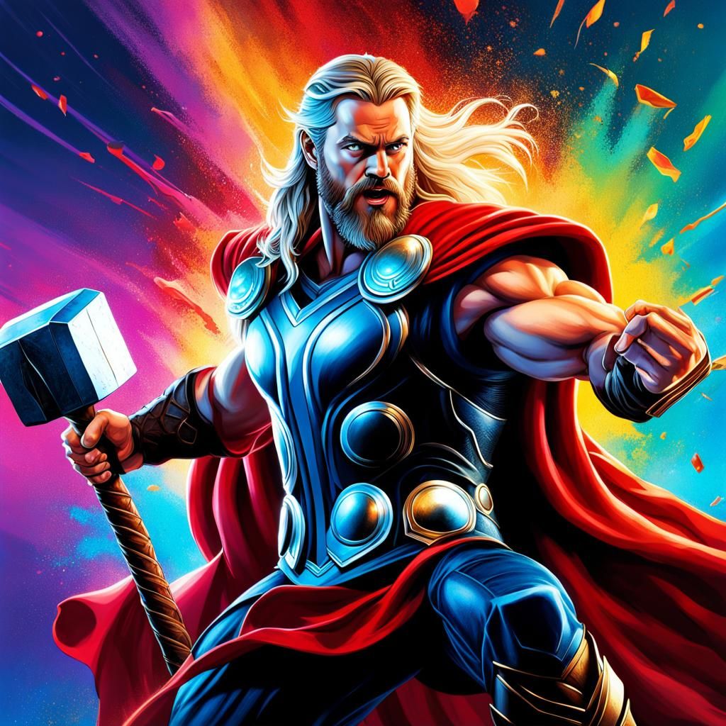 Godly Radiance: Mjolnir's Might - AI Generated Artwork - NightCafe Creator