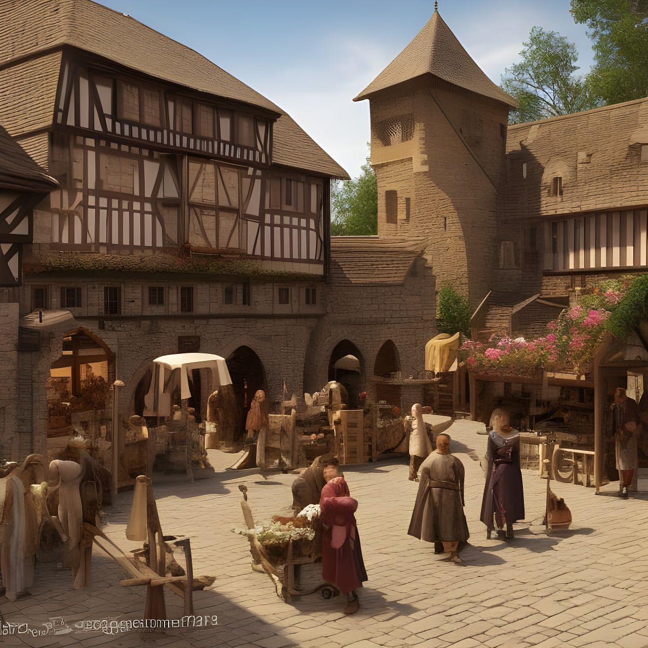 Medieval Marketplace in Camelot 12th Century, old tyme, quaint village ...