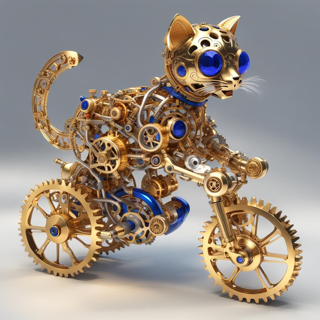 Mechanical cat on a bike - AI Generated Artwork - NightCafe Creator