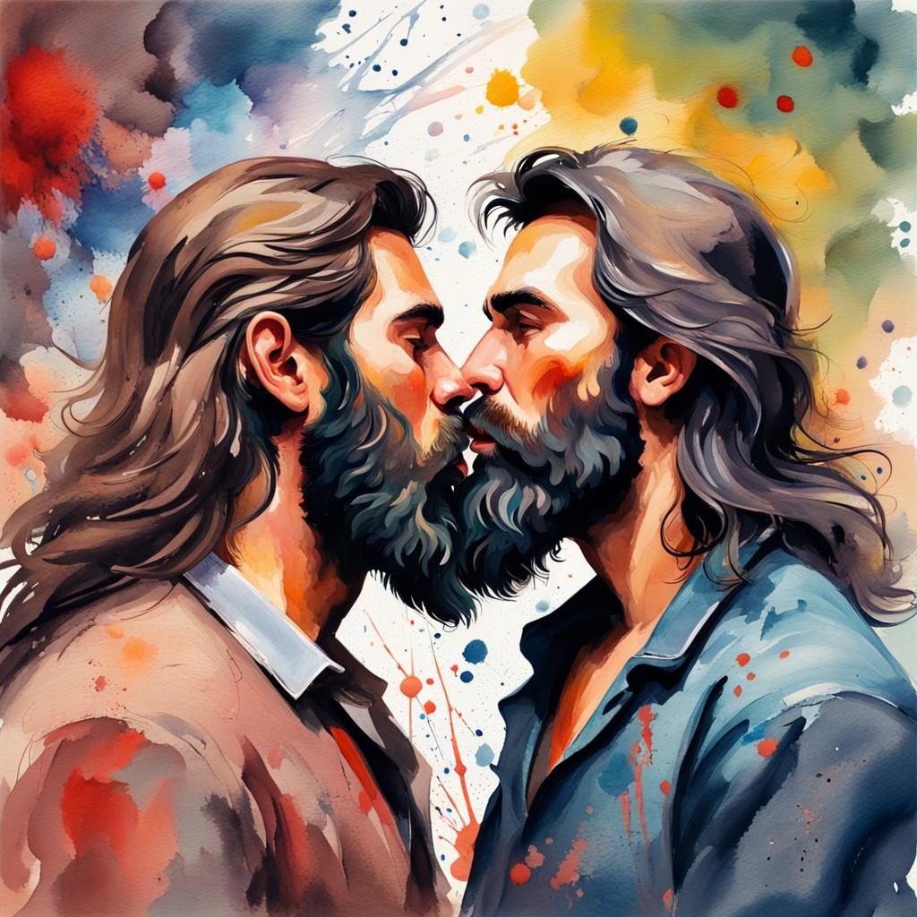Gay Love in Ink Splatters-3 - AI Generated Artwork - NightCafe Creator