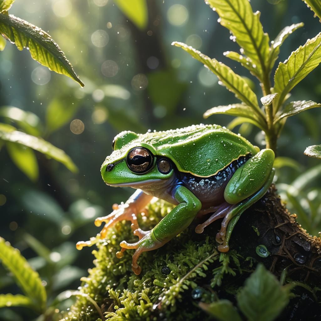 A cute tree frog in a rainforest - AI Generated Artwork - NightCafe Creator
