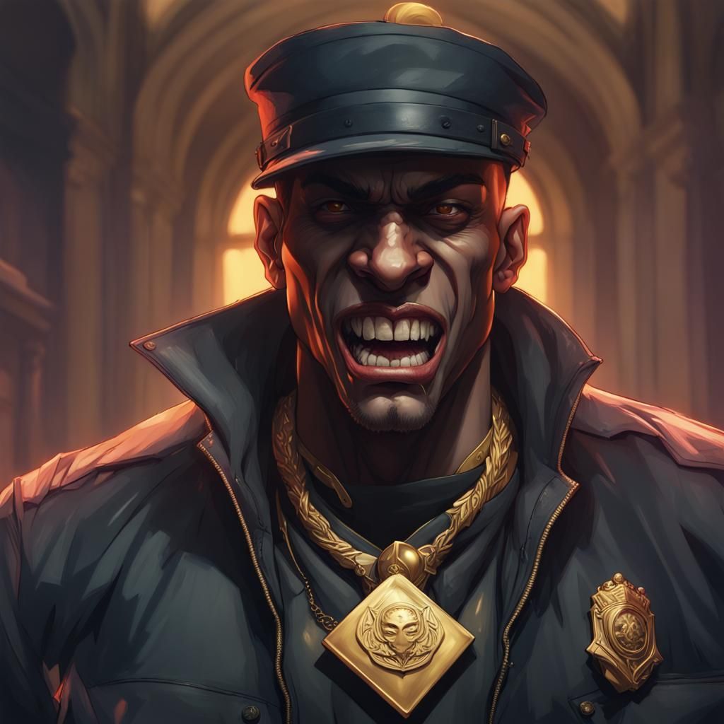 Gangsta rapper vampire with gold fangs, biting into the neck of a white ...