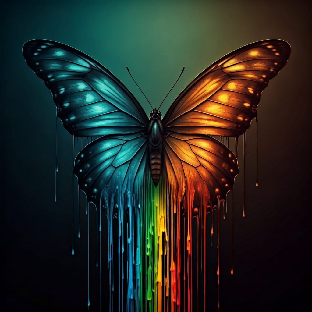 Confused Butterfly 1 - Surreal Melting Butterfly with Rainb...