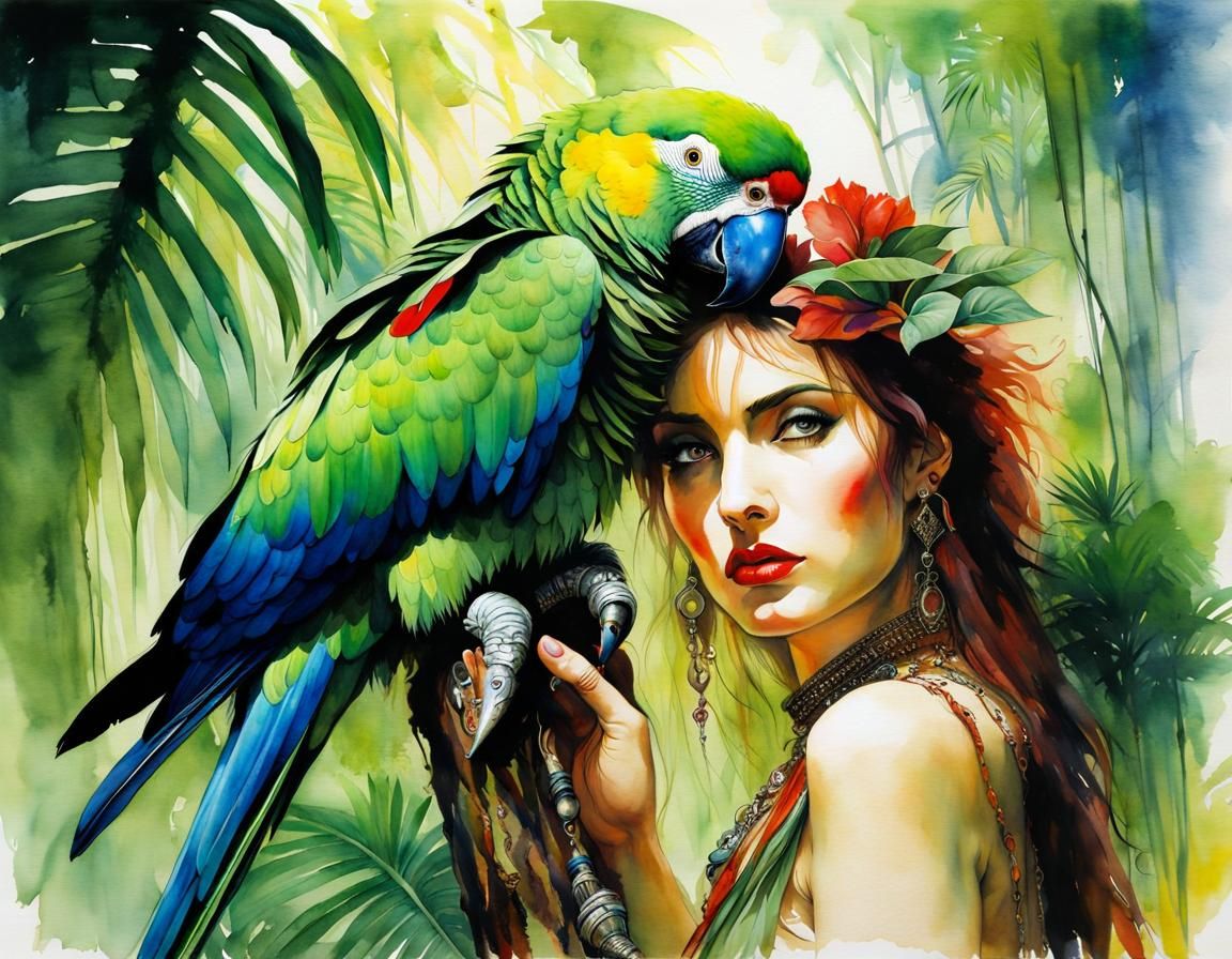 A Lady and a Parrot - AI Generated Artwork - NightCafe Creator