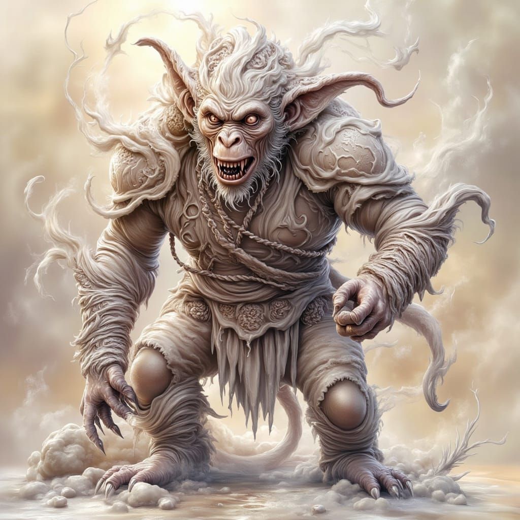 Goblin Chimp Hybrid Warrior in Vibrant Winter Land... - AI Art