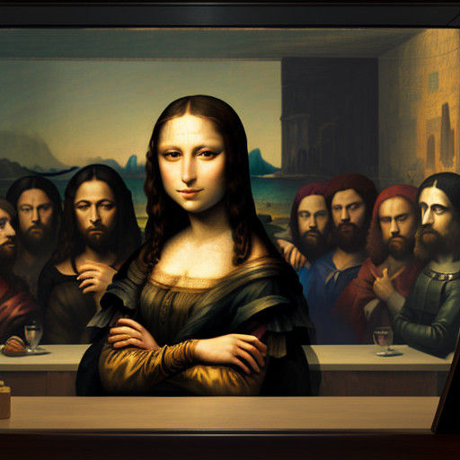 Mona Lisa Meets Nighthawks Cityscape in Hyper Real... - AI Art