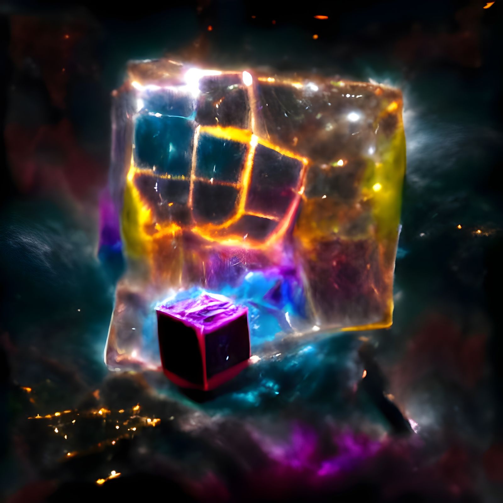 The all-mighty godlike cube floating in deep space while creating more ...