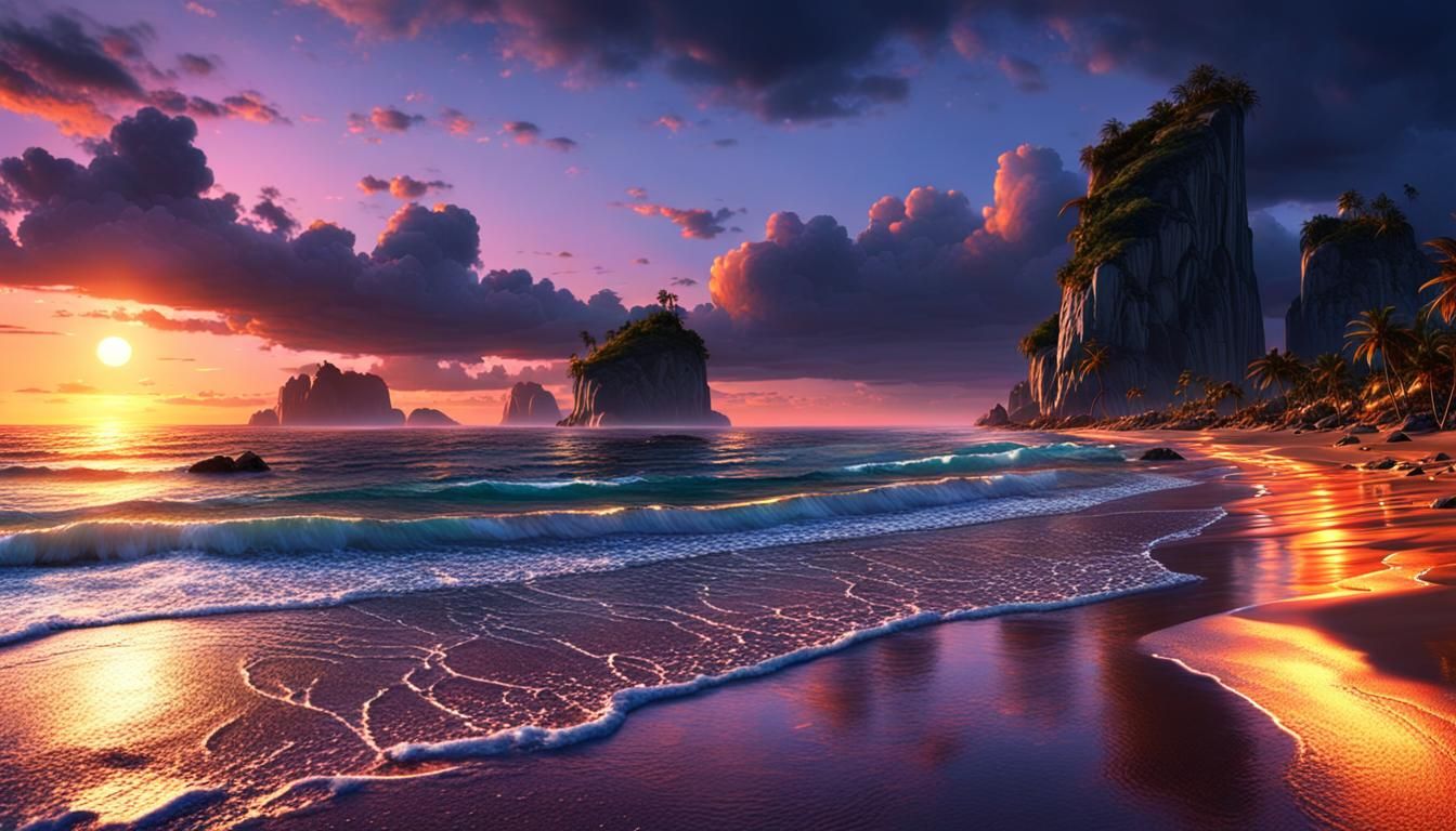 Beach Sunset 1 - AI Generated Artwork - NightCafe Creator