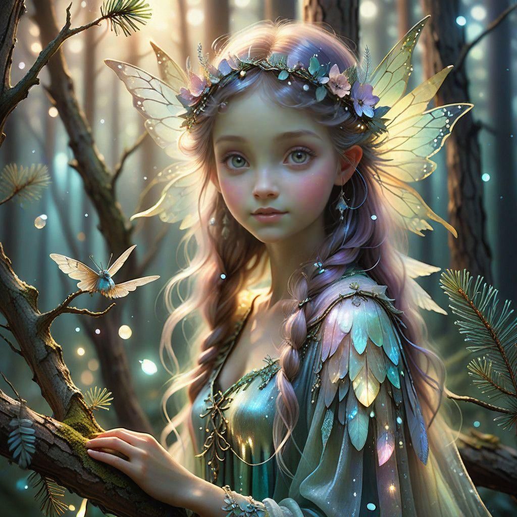 Pine Tree Fairy - Whimsical Forest Sprite Dwells Among Pine ...