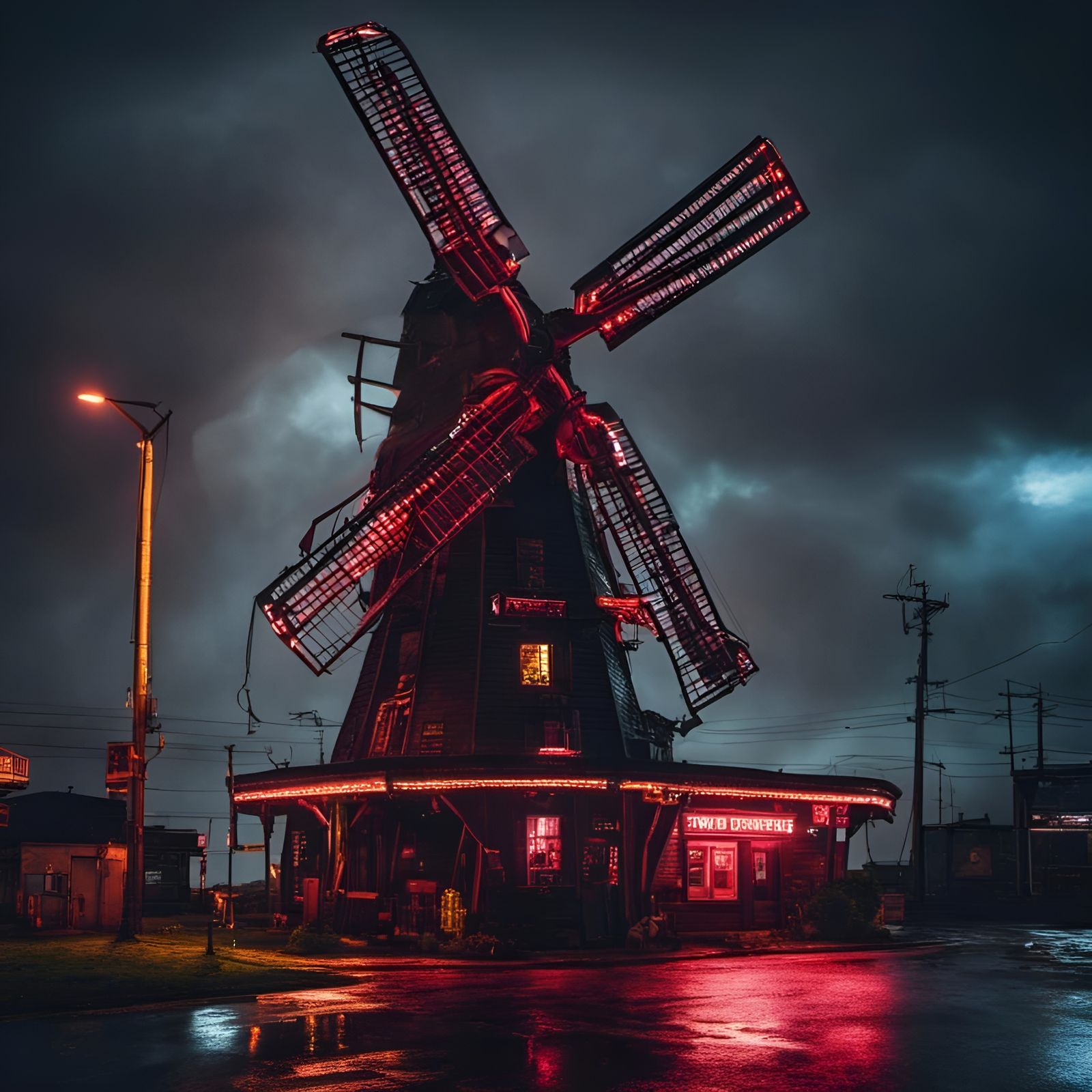 Cyberpunk Windmill - AI Generated Artwork - NightCafe Creator