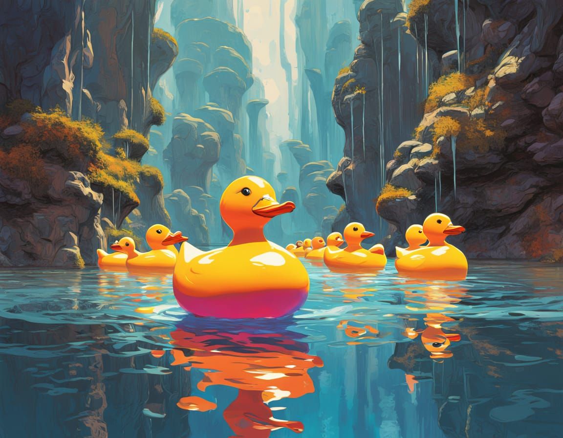 Vibrant Rubber Duck Parade in Hyperrealistic Mid S... - AI Art