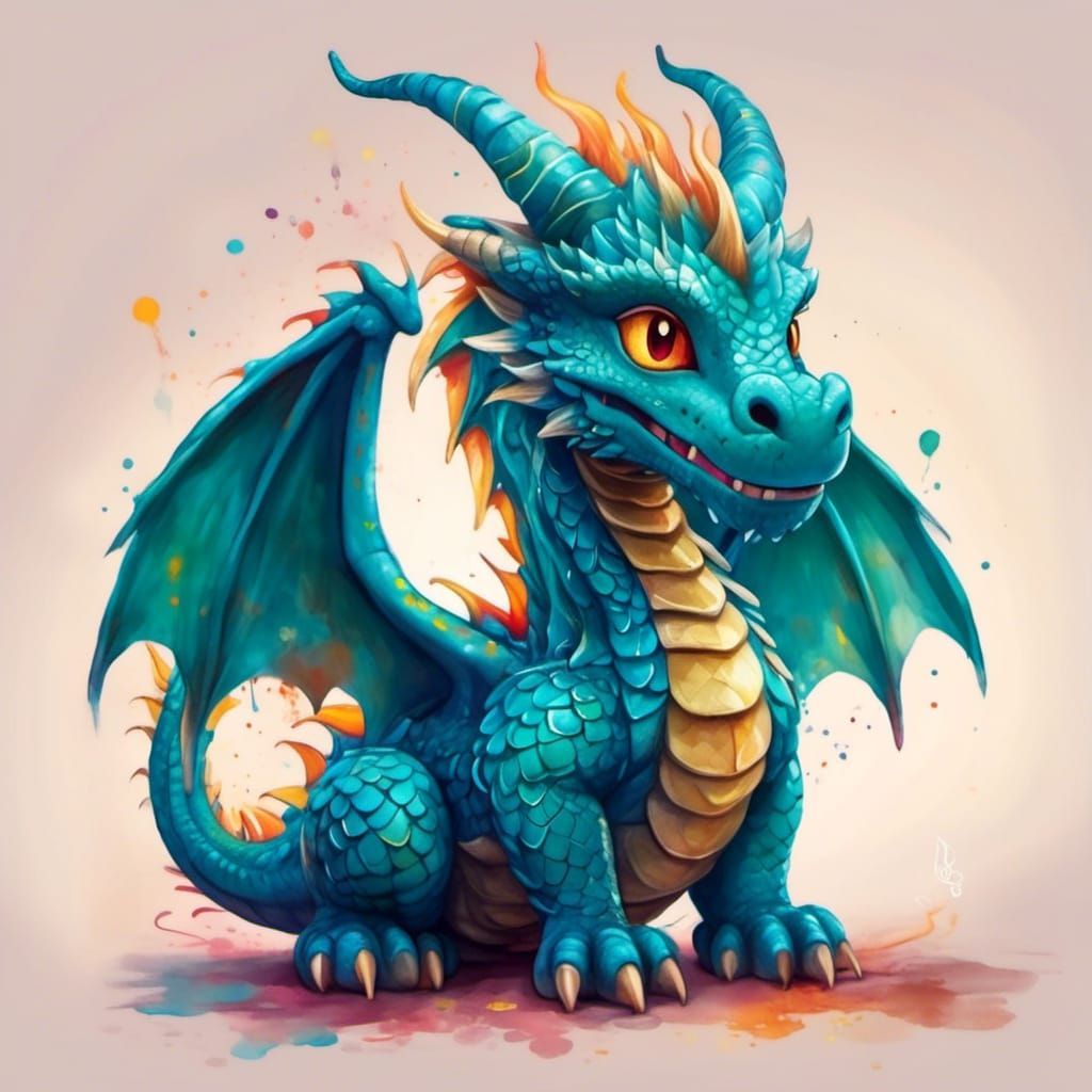 Cute dragon watercolour style soft lighting - AI Generated Artwork ...