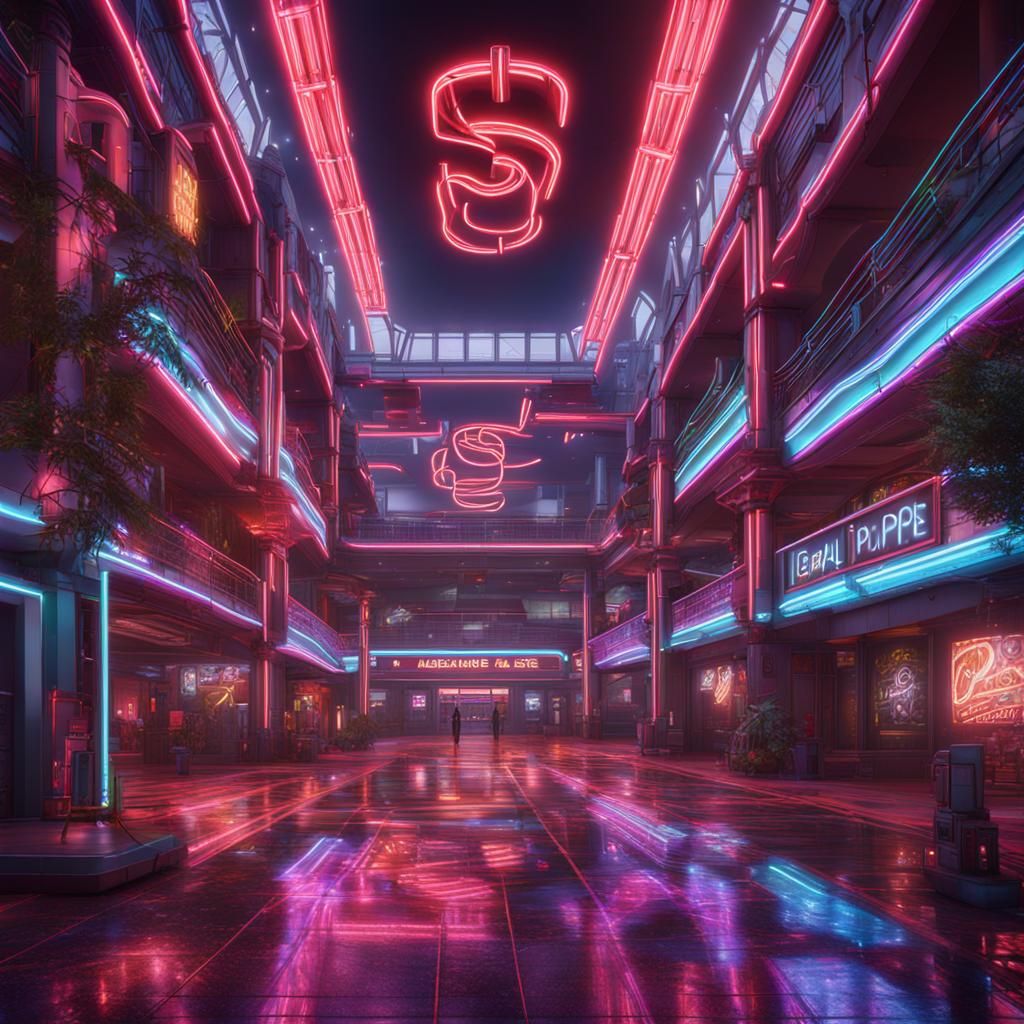 liminal space abandoned mall neon lights - AI Generated Artwork ...