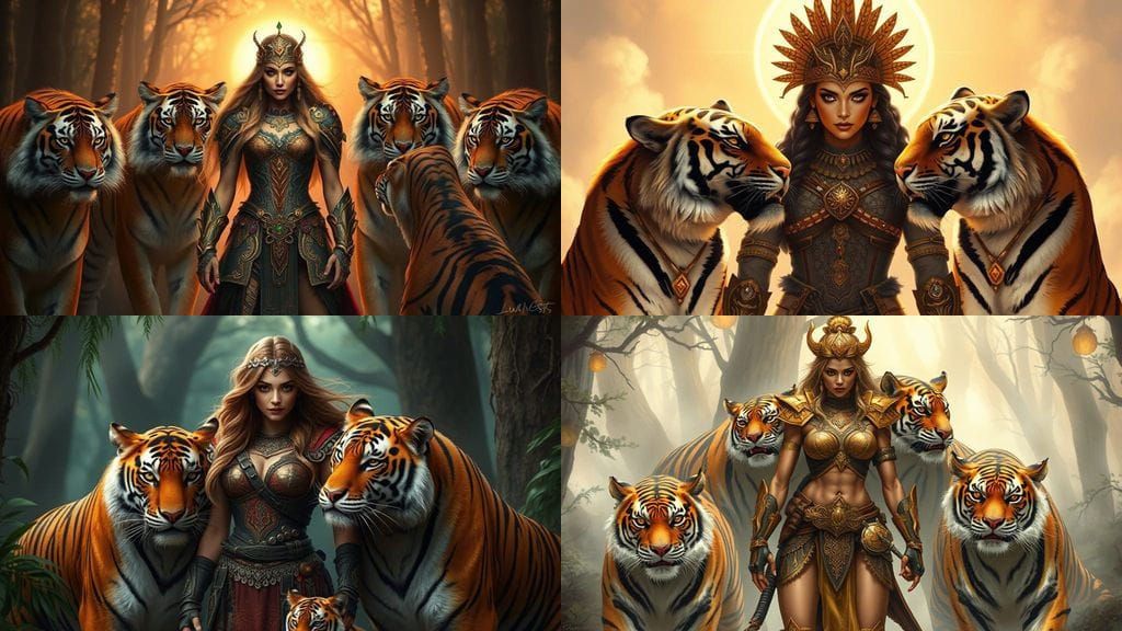 Tiger Goddess Unites with Fierce Felines in Spirit... - AI Art