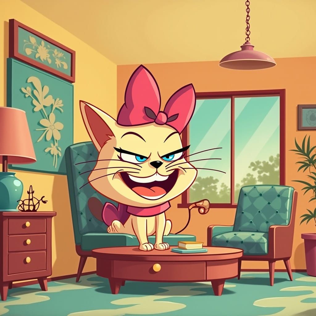 Thank you for the new scratching table 🙃😁😁💙🐾 Vintage style 1950s