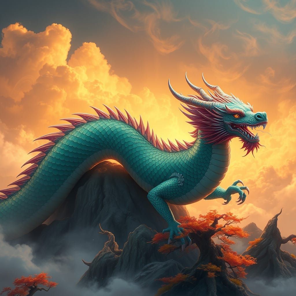 eastern dragon - Majestic Eastern Dragon in Vibrant, Detail...