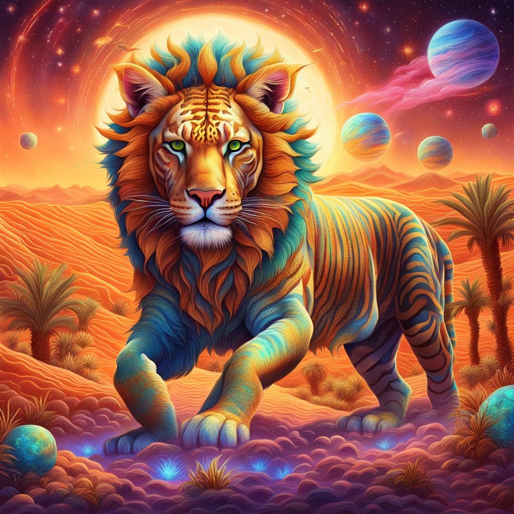 liger at a busy oasis in the desert - AI Generated Artwork - NightCafe ...