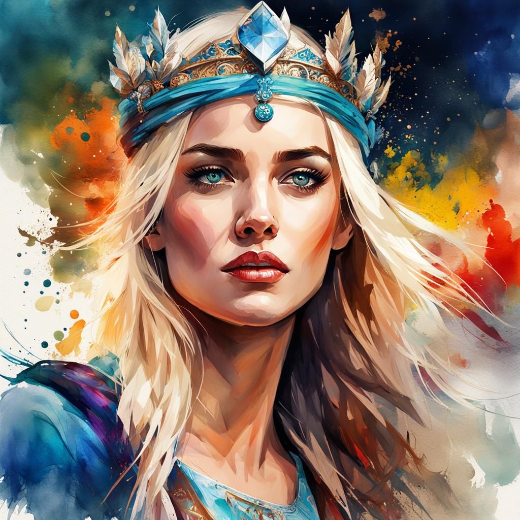 Nordic princess, digital art, water color, splash painting style,by ...