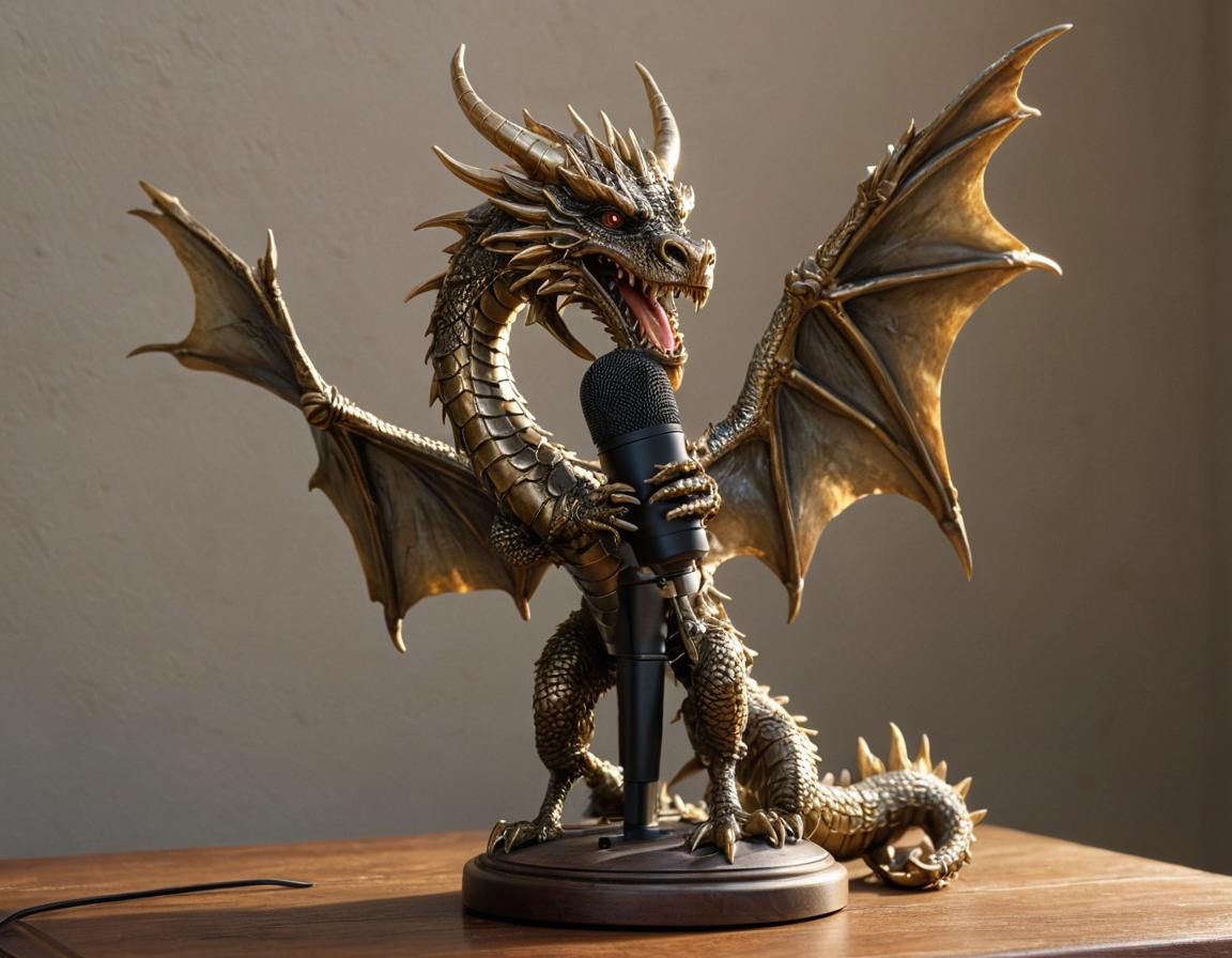 dragon-mic - Fantasy Dragon Microphone Sculpture in Warm Go...