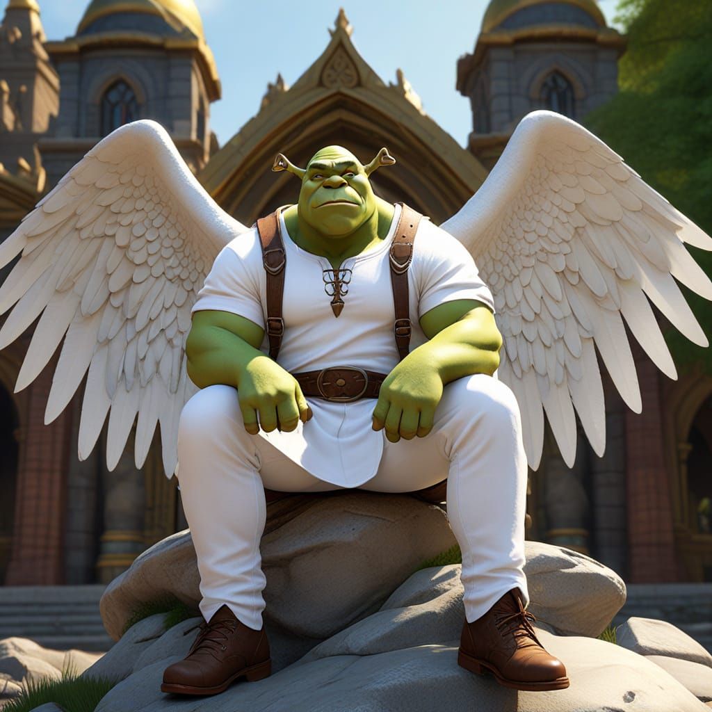 Shrek as Angel Raphael, Dynamic Portrait in Triadi... - AI Art