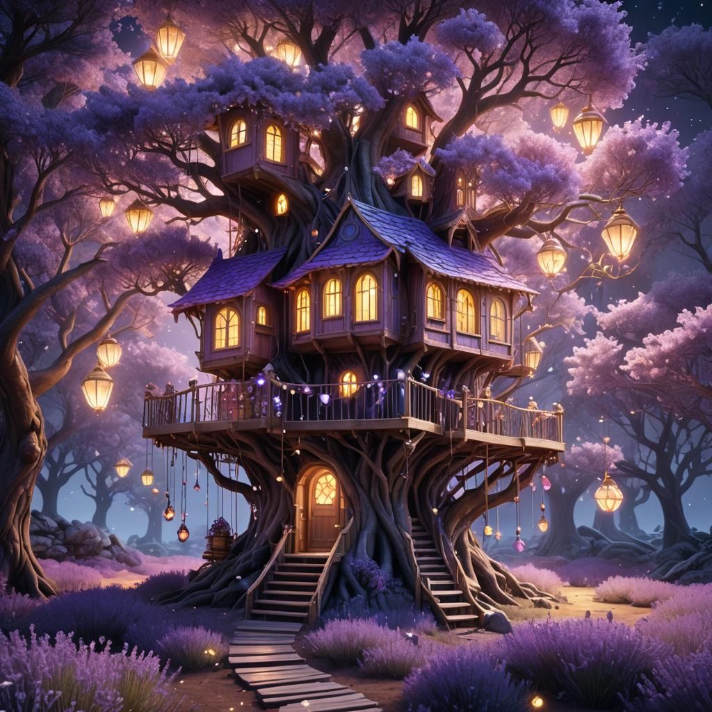 Lavender Treehouse - AI Generated Artwork - NightCafe Creator