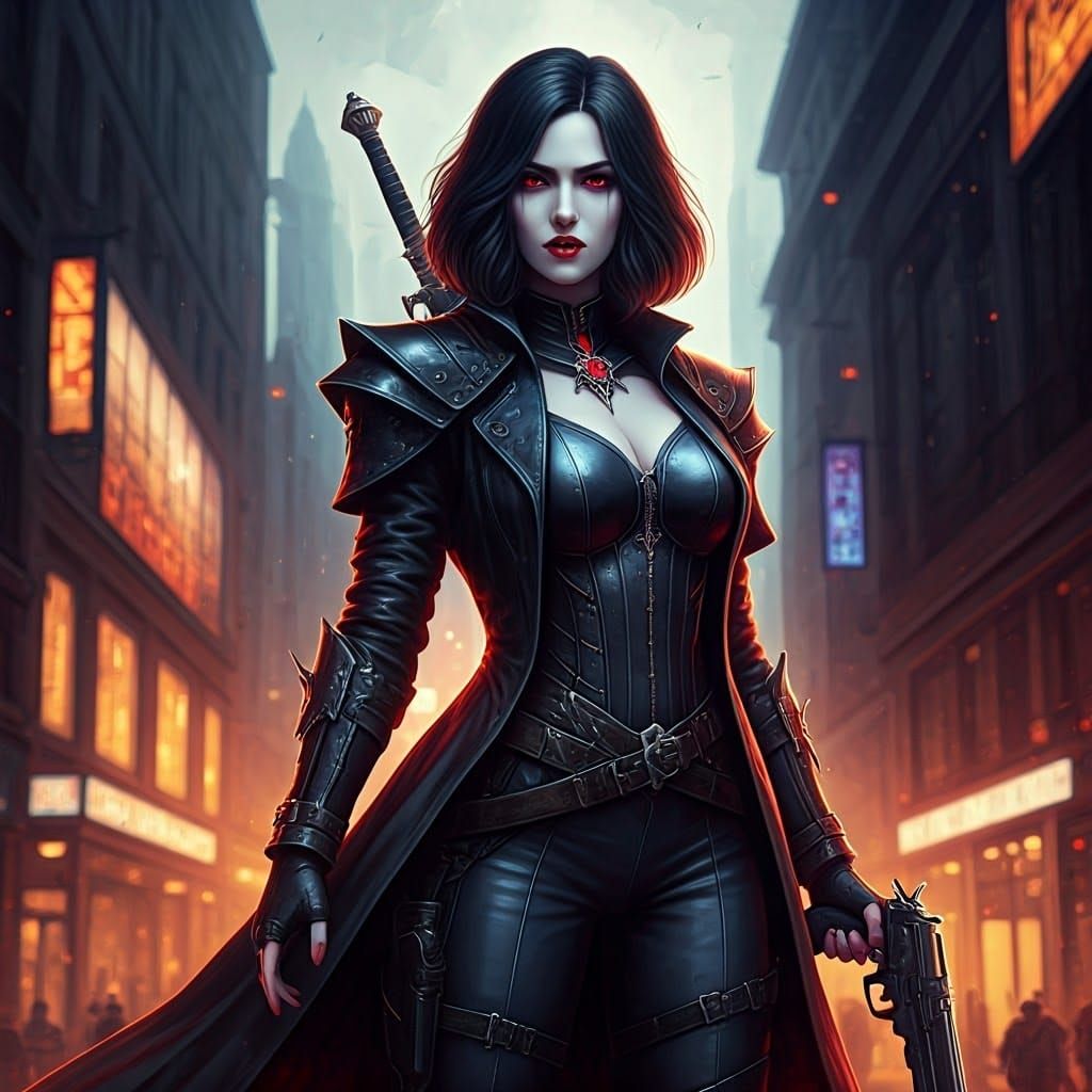 Ethereal Vampire Warrior in Watercolor Realism - AI Art