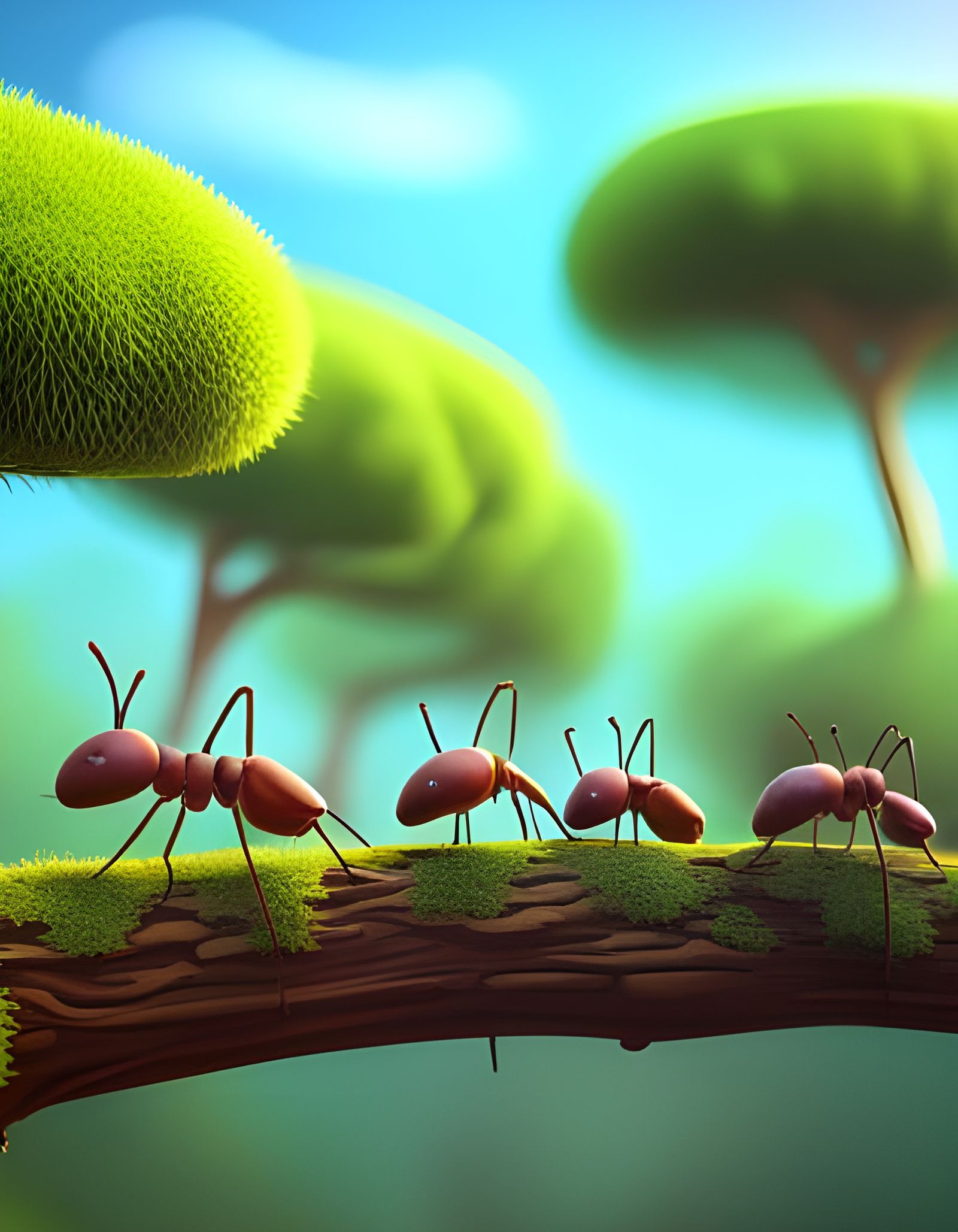 Ants on a Tree Branch - AI Generated Artwork - NightCafe Creator