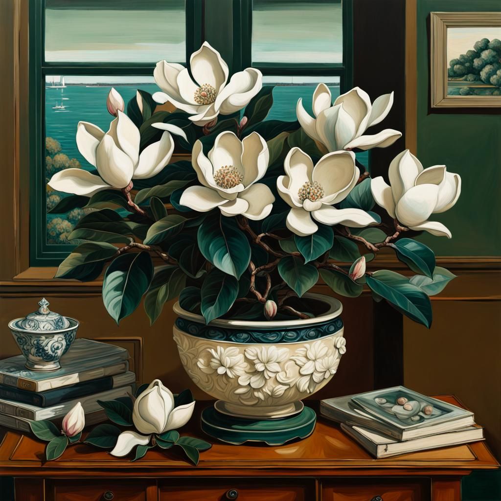 Still life with magnolias - AI Generated Artwork - NightCafe Creator