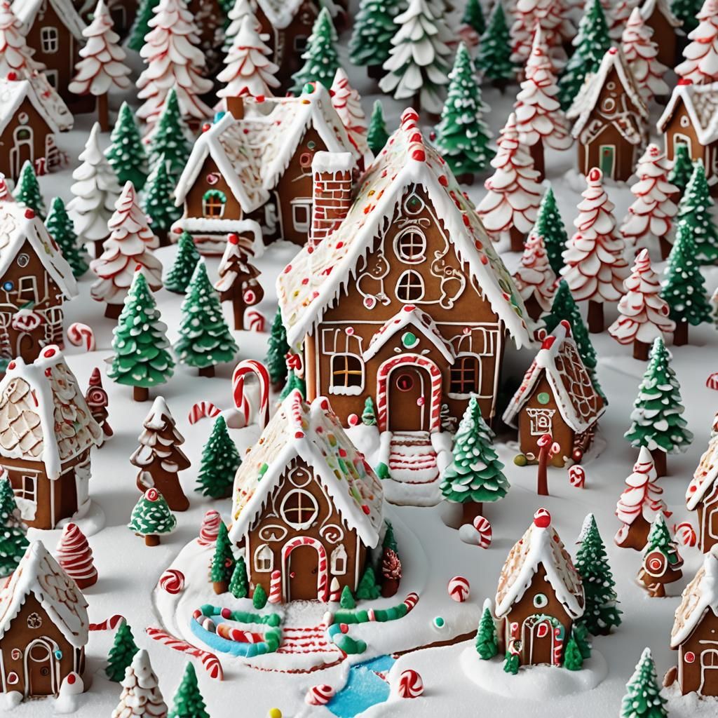 A fantastically detailed gingerbread house in a snowy winter wonderland ...