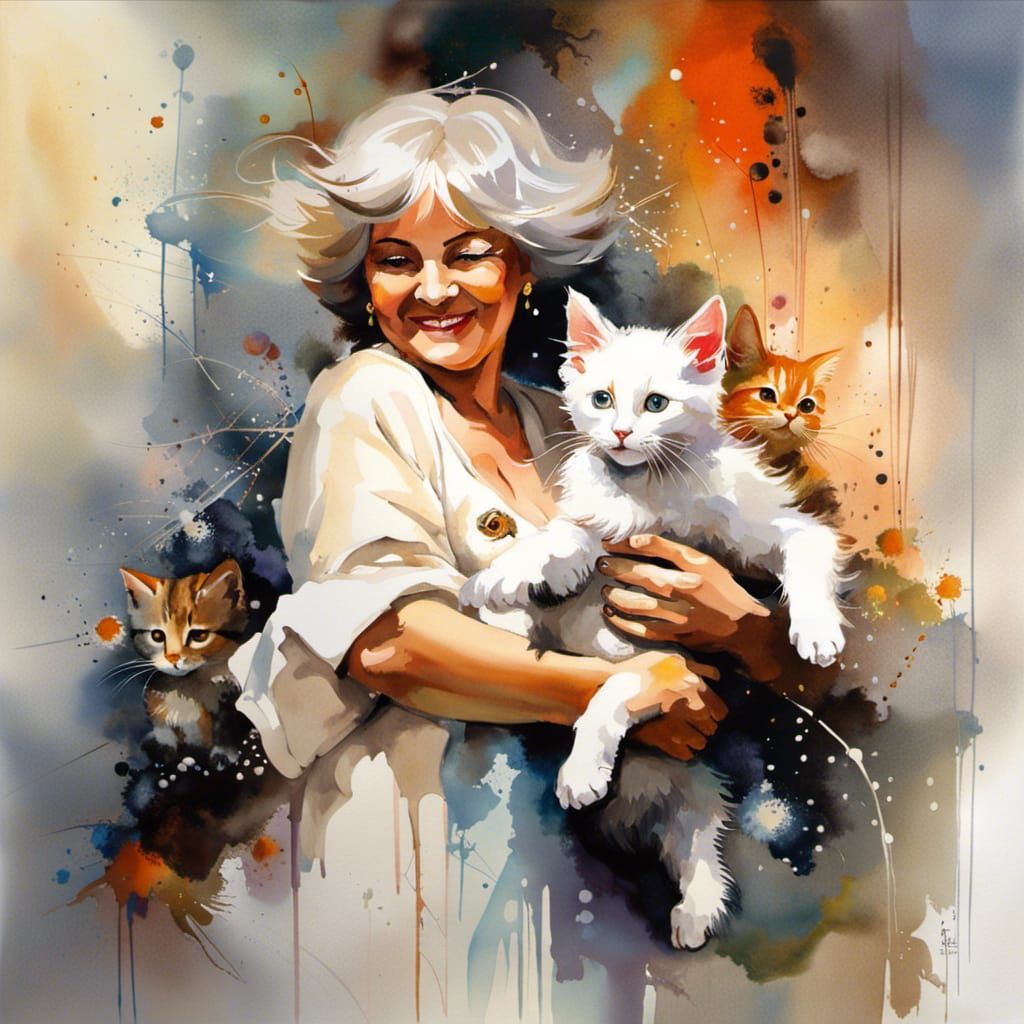 Happy Cat Lady - AI Generated Artwork - NightCafe Creator